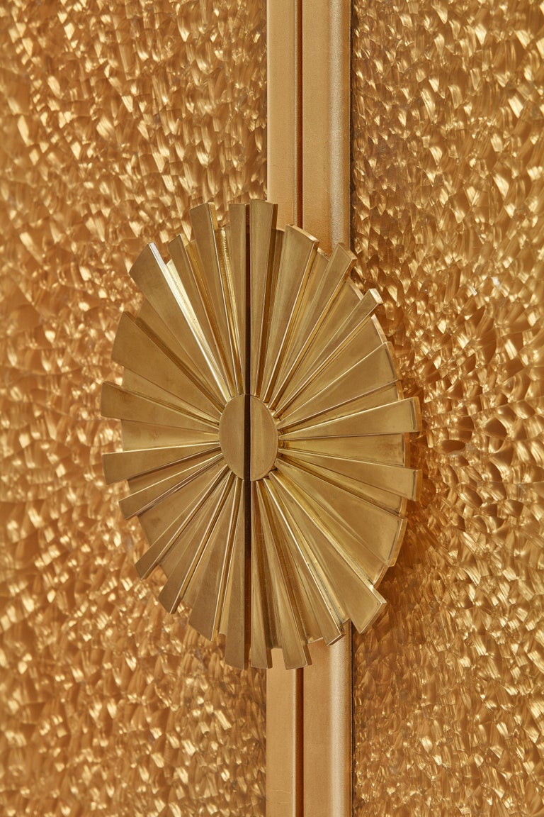 Gold Leaf Cabinet with Decorative Shattered Glass Panels, Customizable ...