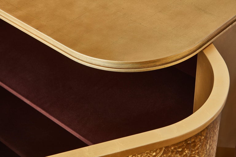 Gold Leaf Cabinet with Decorative Shattered Glass Panels, Customizable ...