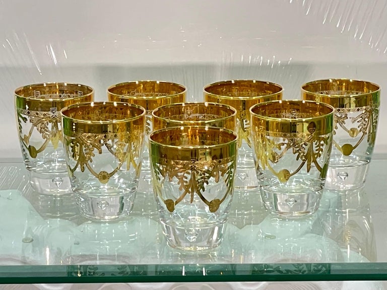 Gold Leaf Crystal Barware Glasses by Creart of, Italy For Sale at 1stDibs