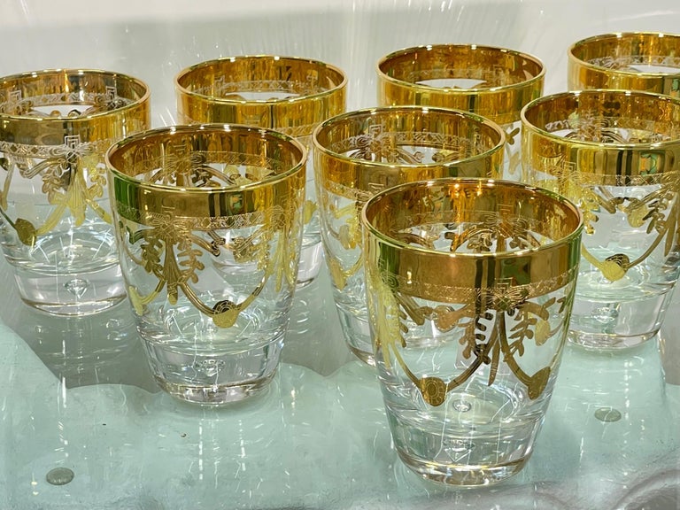 Gold Leaf Crystal Barware Glasses by Creart of, Italy For Sale at 1stDibs