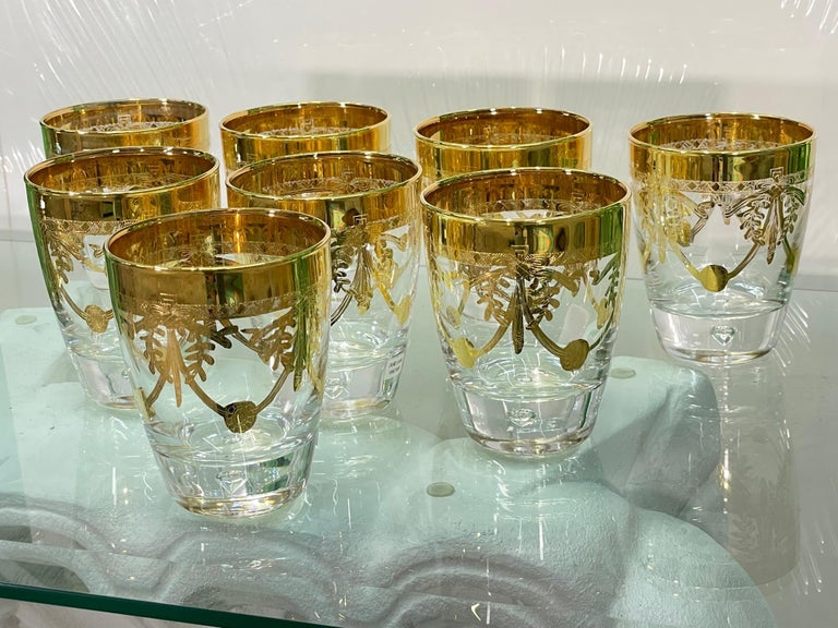 Gold Leaf Crystal Barware Glasses by Creart of, Italy For Sale at 1stDibs