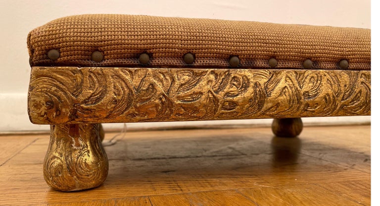 Gold Leaf Footstool with Hand Embroidery For Sale at 1stDibs