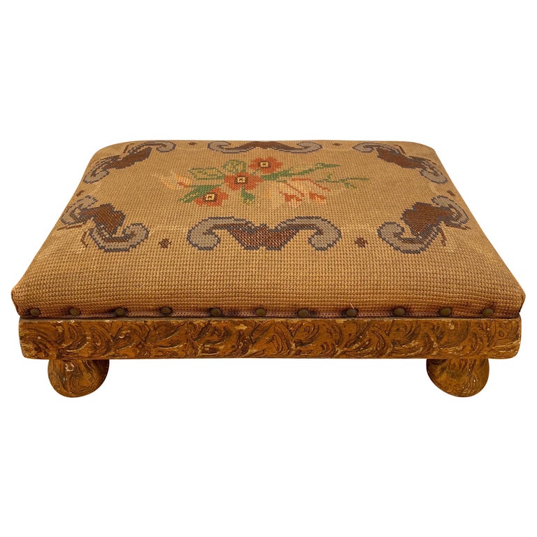 Gold Leaf Footstool with Hand Embroidery For Sale at 1stDibs