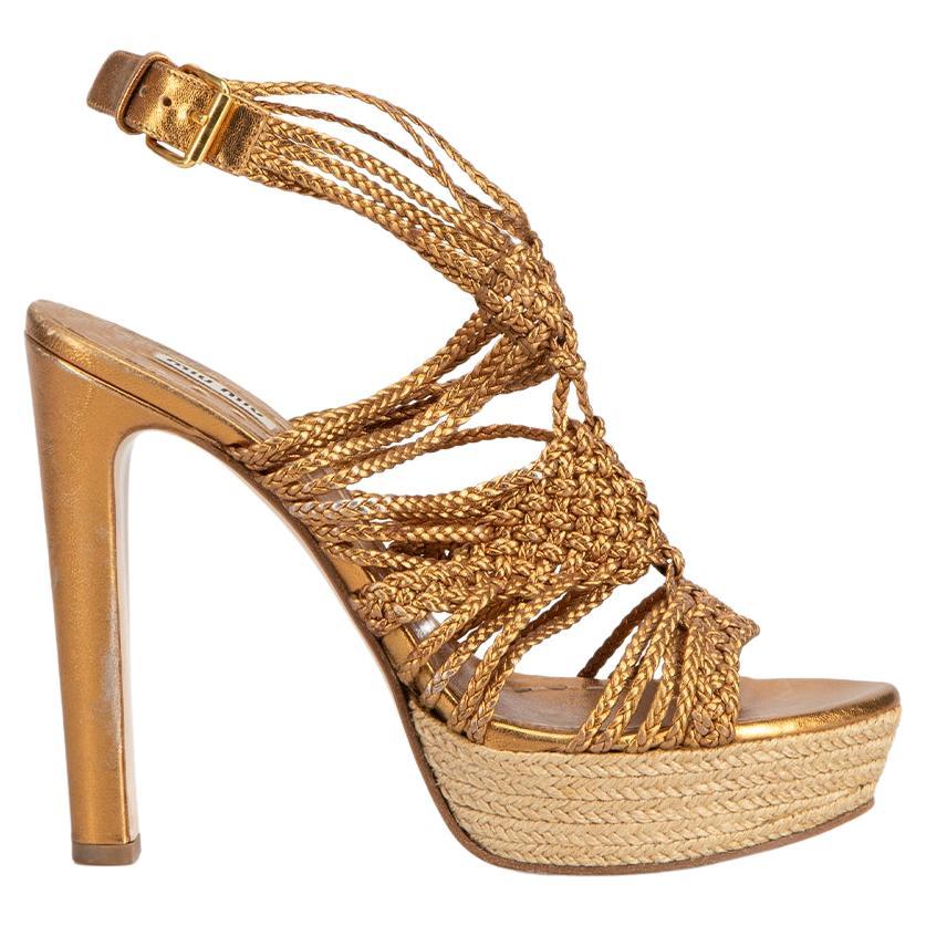 Gold Leather Knot Platform Sandals Size IT 39 For Sale at 1stDibs