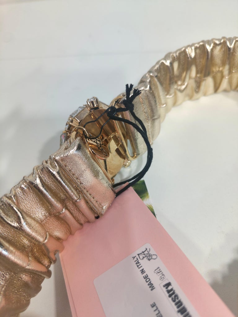 Gold leather Swarovski stones belt nwot For Sale at 1stDibs