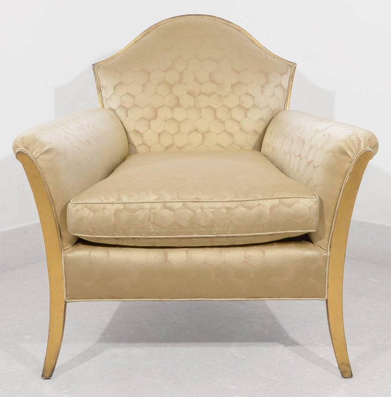 Pair of Gilt Lounge Chairs and Ottoman For Sale at 1stDibs