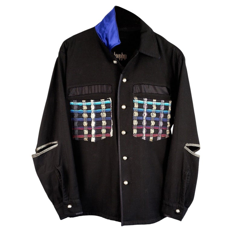 Gold Lurex weed Jacket In Black Military Blue Cobalt silk Collar J ...