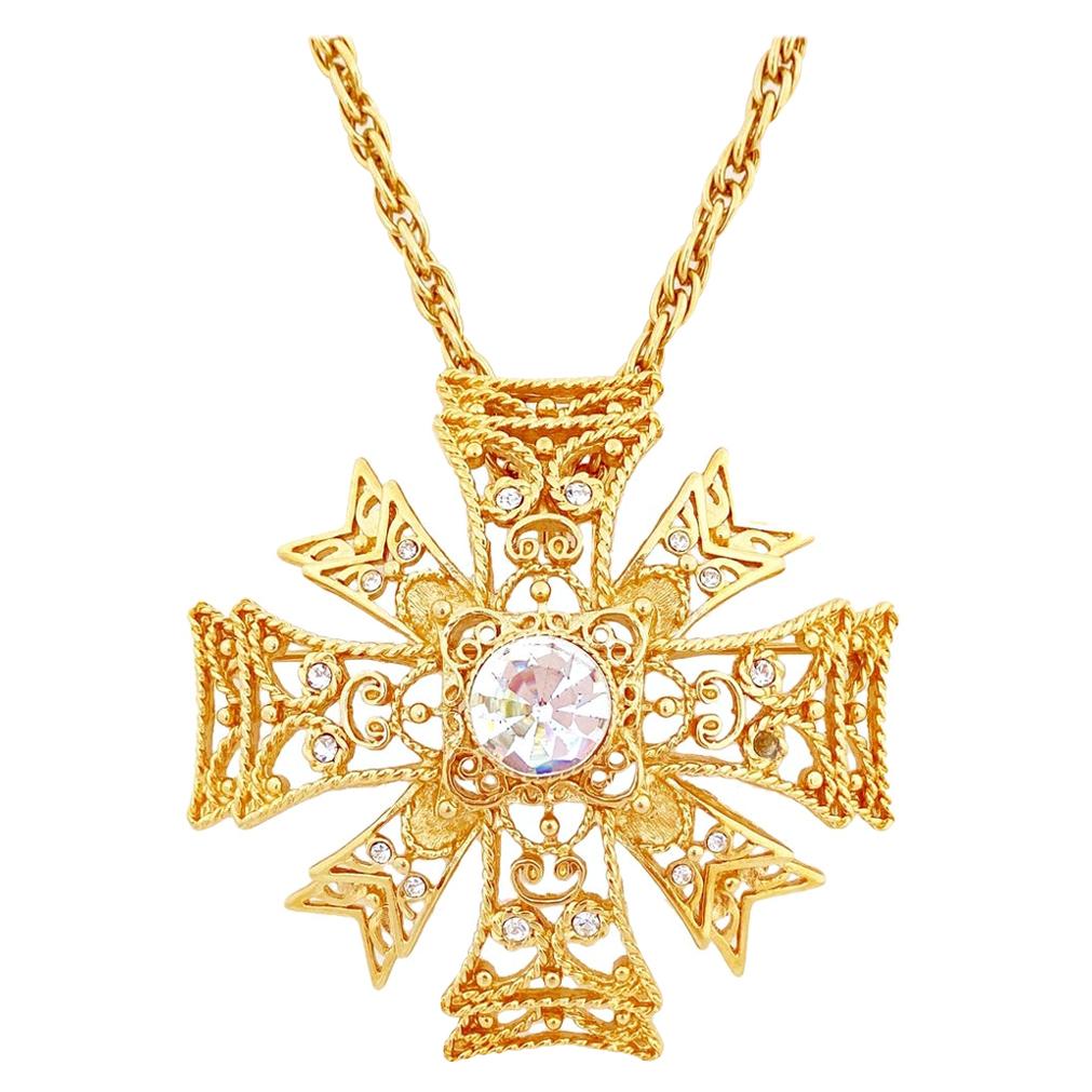 "Gold" Jeweled Maltese Cross Necklace, Costume Jewelry For Sale at ...