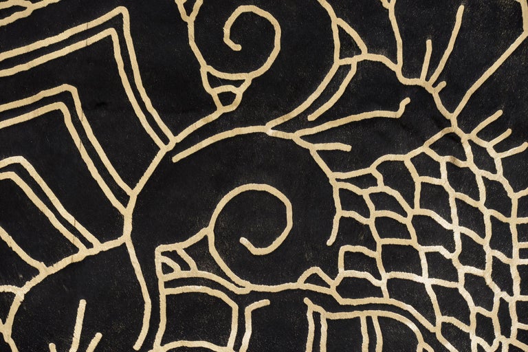 Gold Metallic Boho Batik Pattern Black Cowhide Rug, Large For Sale at ...