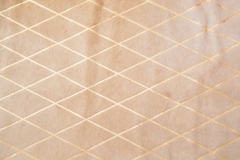 Gold Metallic Diamond Pattern Caramel Cowhide Rug, Large For Sale at ...