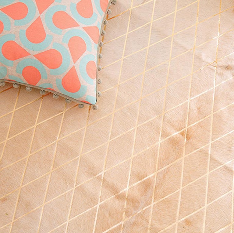 Gold Metallic Diamond Pattern Caramel Cowhide Rug, Large For Sale at ...