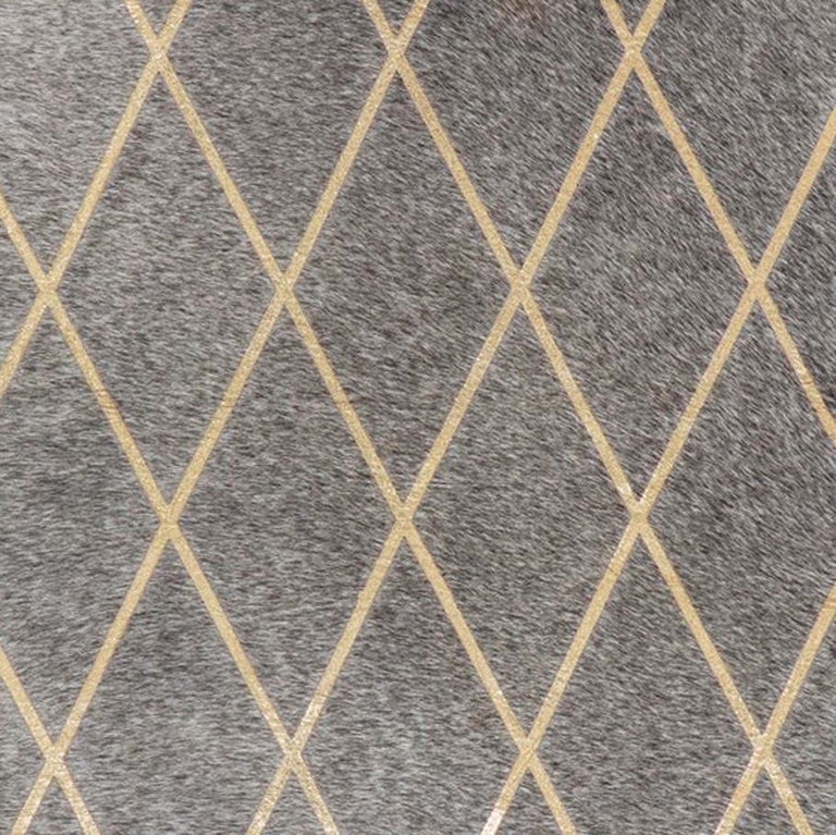 Gold Metallic Diamond Pattern Gray Cowhide Rug, Large For Sale at ...