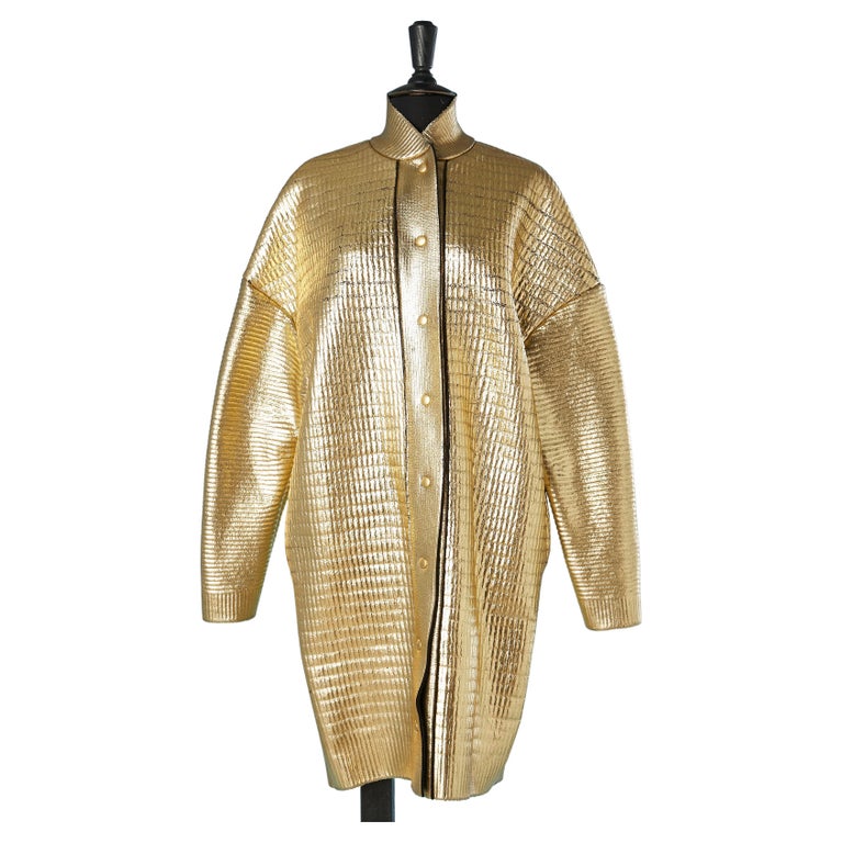 Gold metallic foiled finish knit coat with snap Stella Mc Cartney For ...