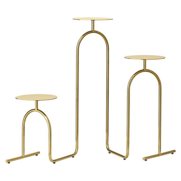 Gold Minimalist Pedestal Table For Sale at 1stDibs