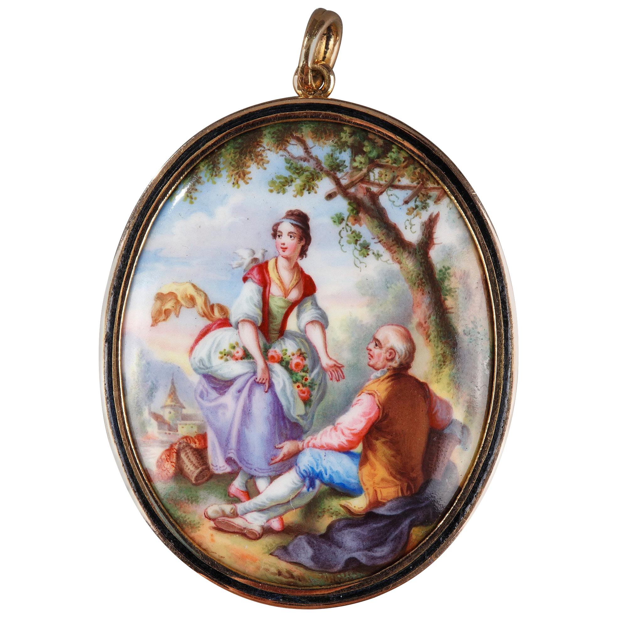 Gold-Mounted Brooch in Gold, Enamel and Stones For Sale at 1stDibs