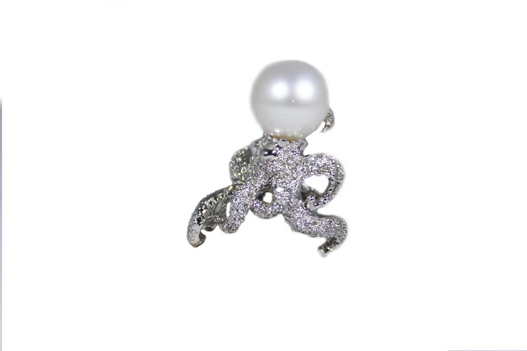Gold Octopus Ring with Pearl and White Diamonds For Sale at 1stDibs ...
