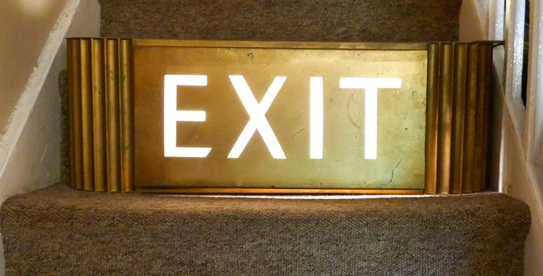 Gold Odeon Cinema EXIT Sign Electric Light at 1stDibs