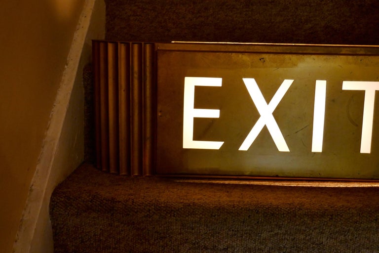 Gold Odeon Cinema EXIT Sign Electric Light at 1stDibs