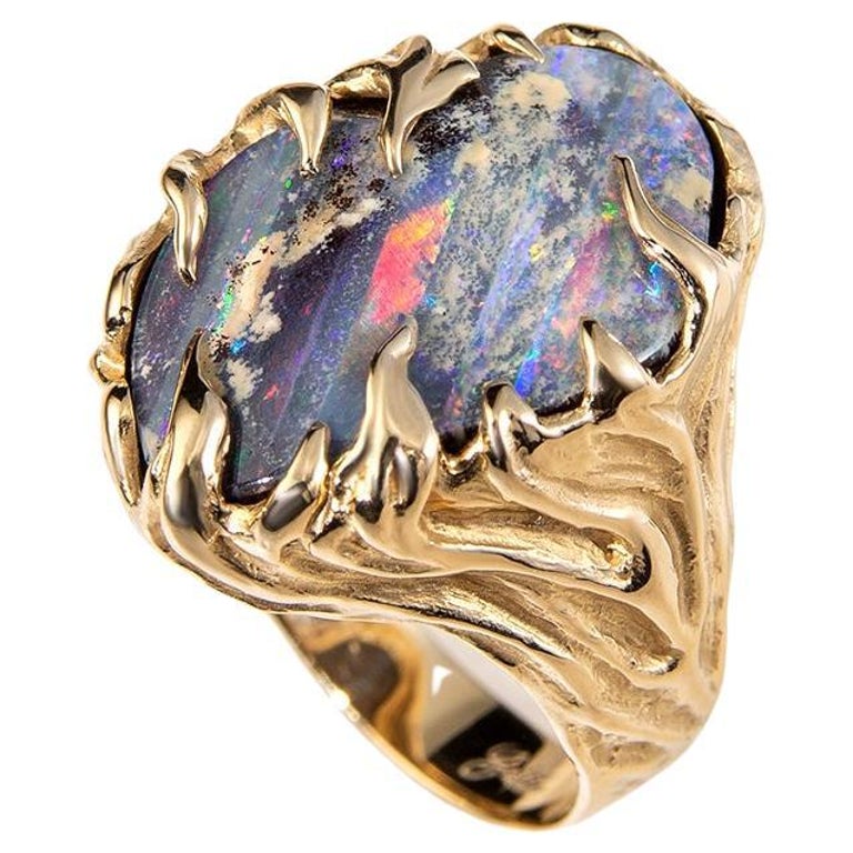 Gold Opal ring Statement Valentine's Day gift Engagement ring For Sale ...