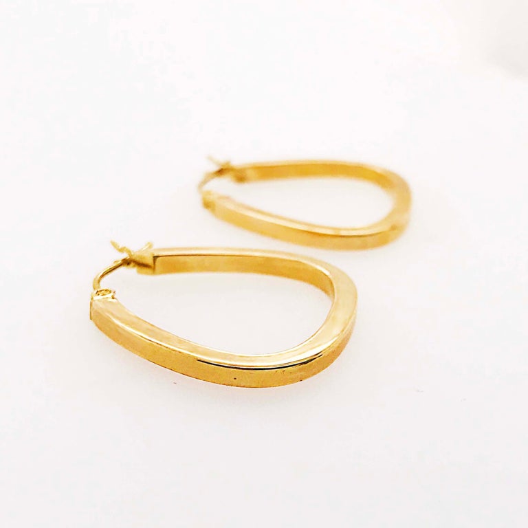 Gold Organic Shaped Hoop Earrings, 14 Karat Gold High Polish Organic ...