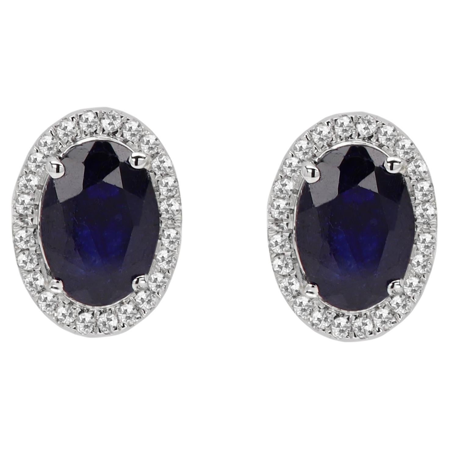 Gold Oval Blue Sapphire Earring Studs 14 Karat White Gold and Diamonds ...