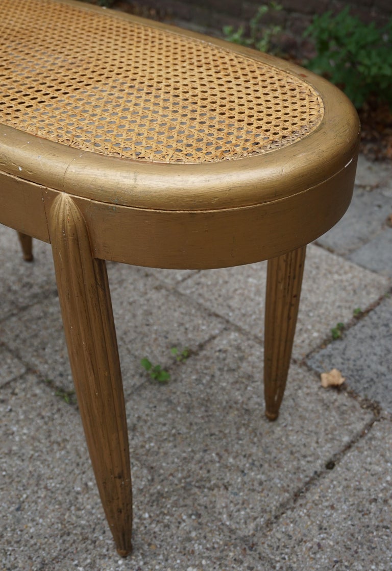 Gold Painted French Art Deco Hall Bench / Stool with Hand-Woven Rattan ...