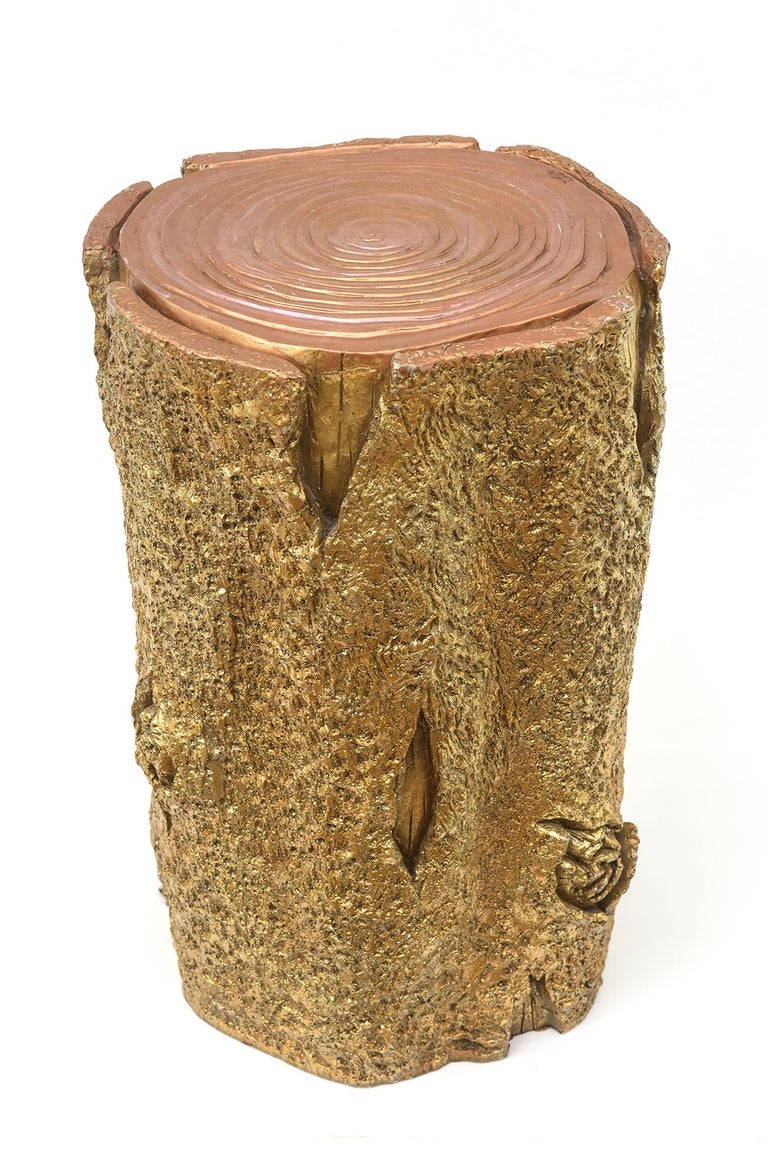 Gold Painted Resin Plaster Composition Tree Stump Stool or Side Table ...