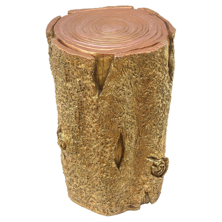 Gold Painted Resin Plaster Composition Tree Stump Stool or Side Table ...
