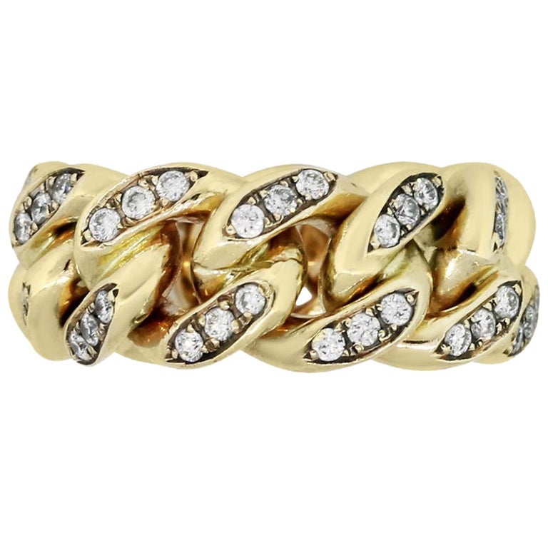 Gold Pave Diamond Cuban Link Ring at 1stDibs | cuban link ring with ...