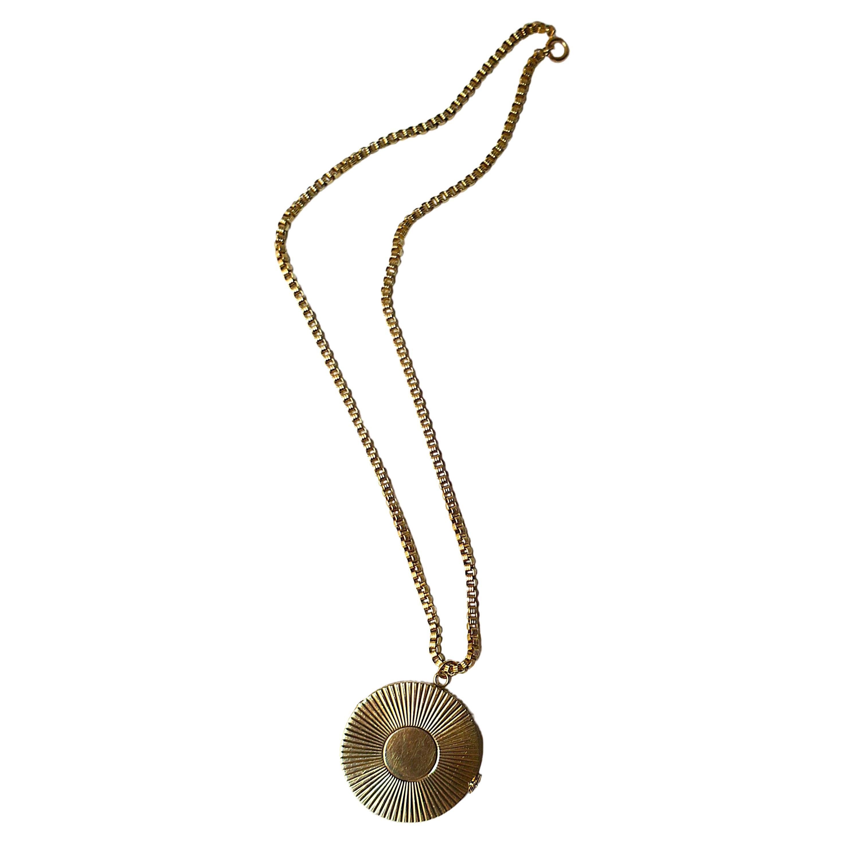Gold Pendant Locket Box Link Chain Necklace For Sale at 1stDibs