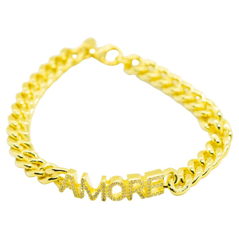 Gold Plate Cubic Zircon Chain Name Letters Romantic Amore Bracelet ...