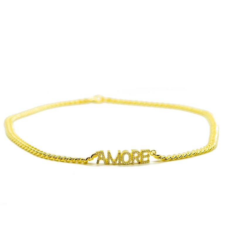Gold Plate Cubic Zircon Chain Name Letters Romantic Amore Intini Jewels ...