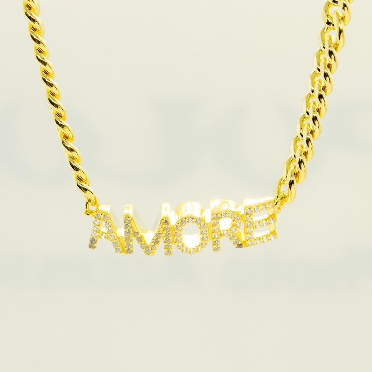 Gold Plate Cubic Zircon Chain Name Letters Romantic Amore Intini Jewels ...