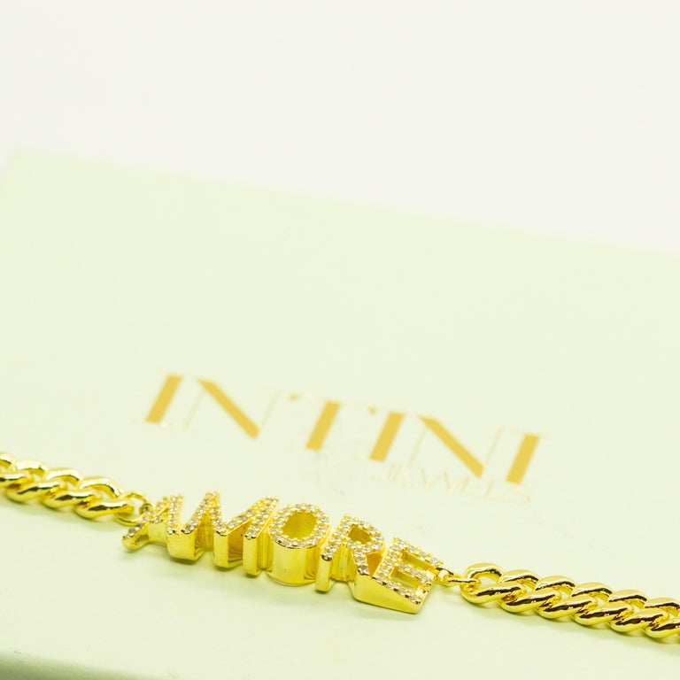 Gold Plate Cubic Zircon Chain Name Letters Romantic Amore Intini Jewels ...