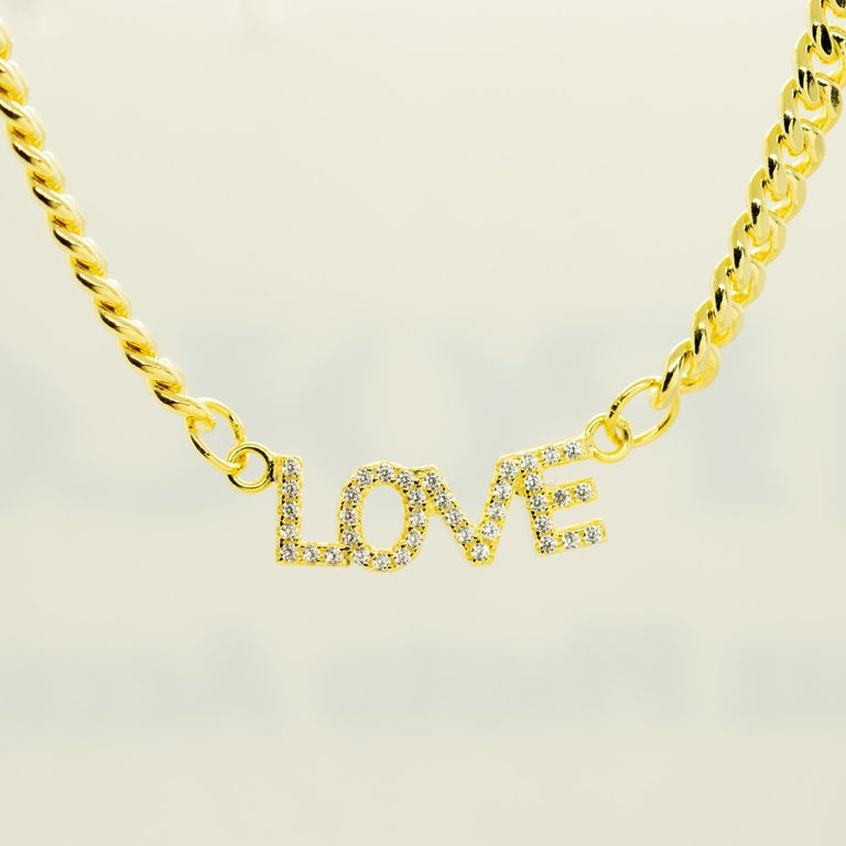 Gold Plate Cubic Zircon Chain Name Letters Romantic Love Intini Jewels ...