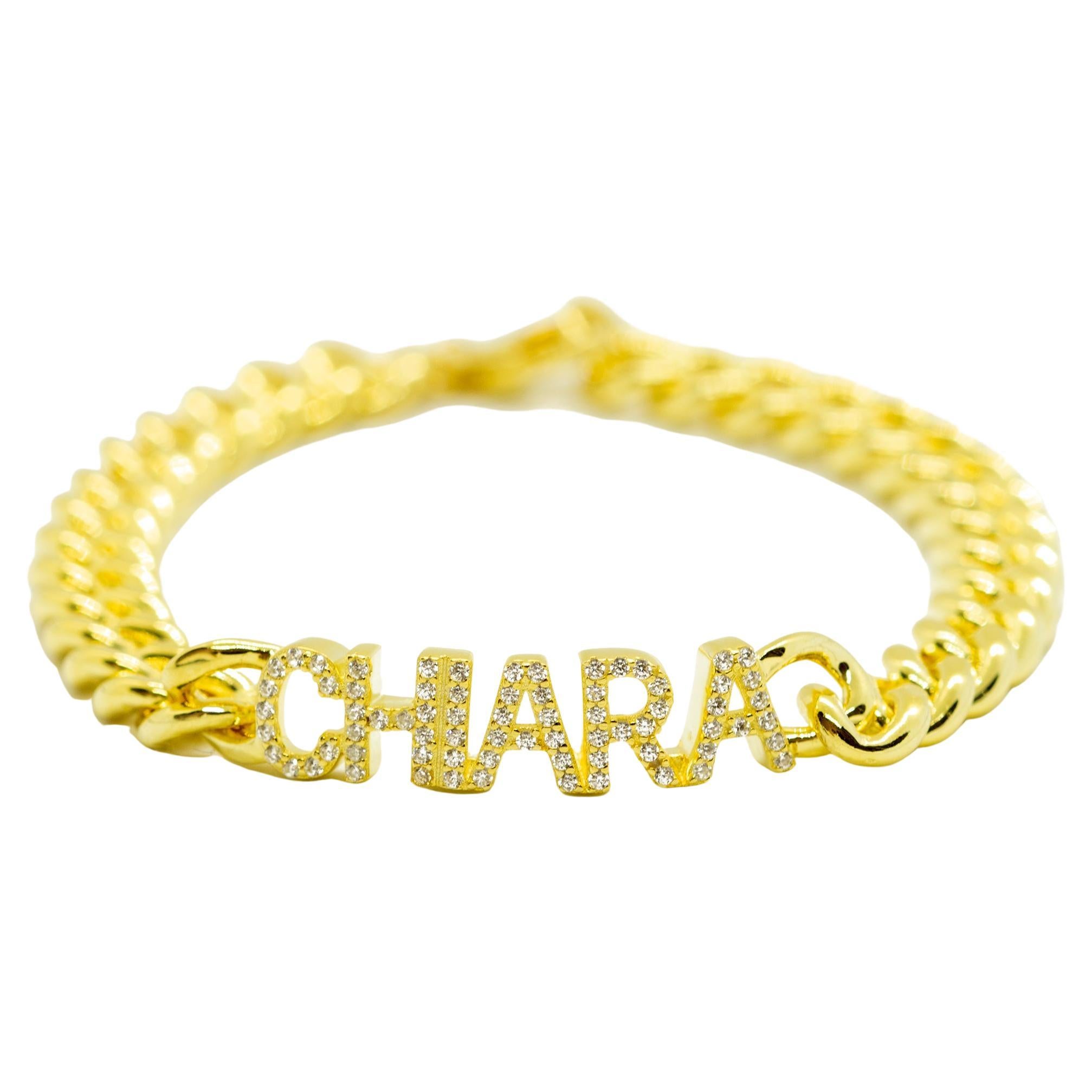 Gold Plate Giulia Personalised Zircon Chain Name Letters Bracelet ...