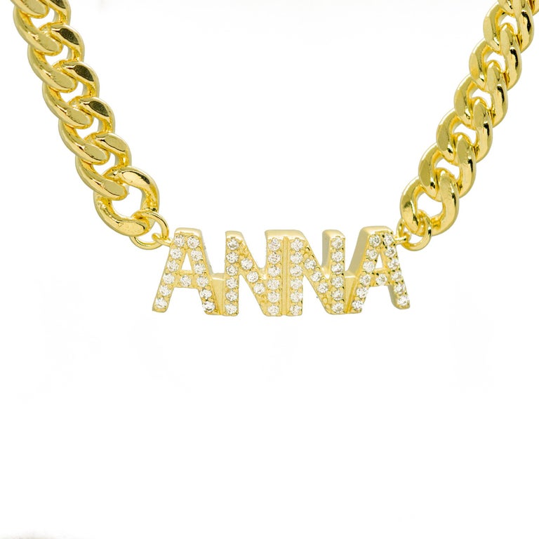 Gold Plate Zirconia Chain Name Letters Customisable Anna Intini Jewels ...
