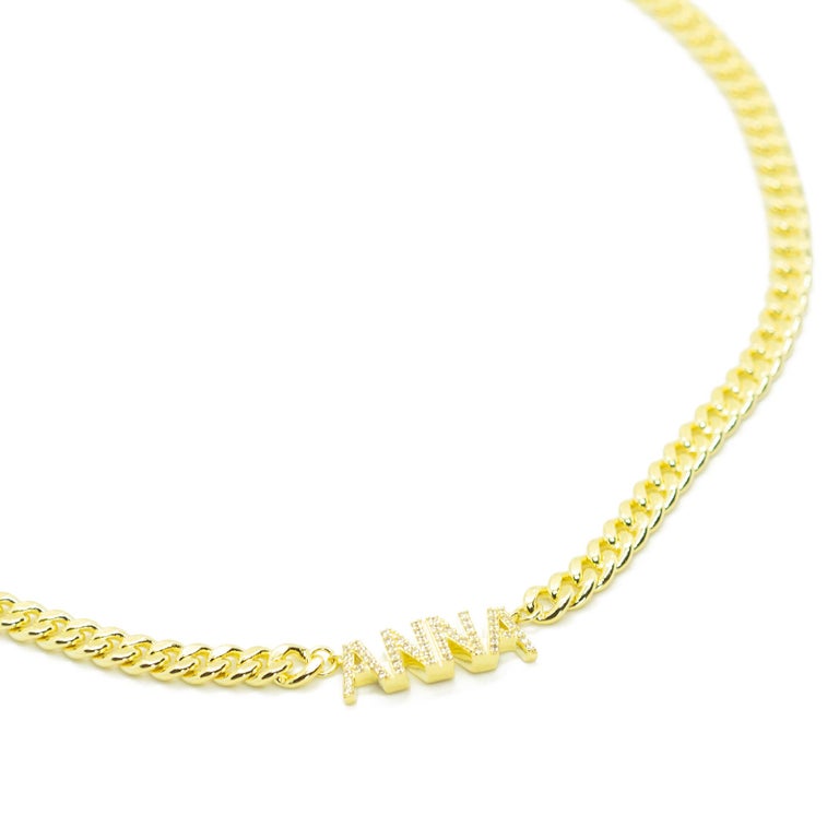 Gold Plate Zirconia Chain Name Letters Customisable Anna Intini Jewels ...