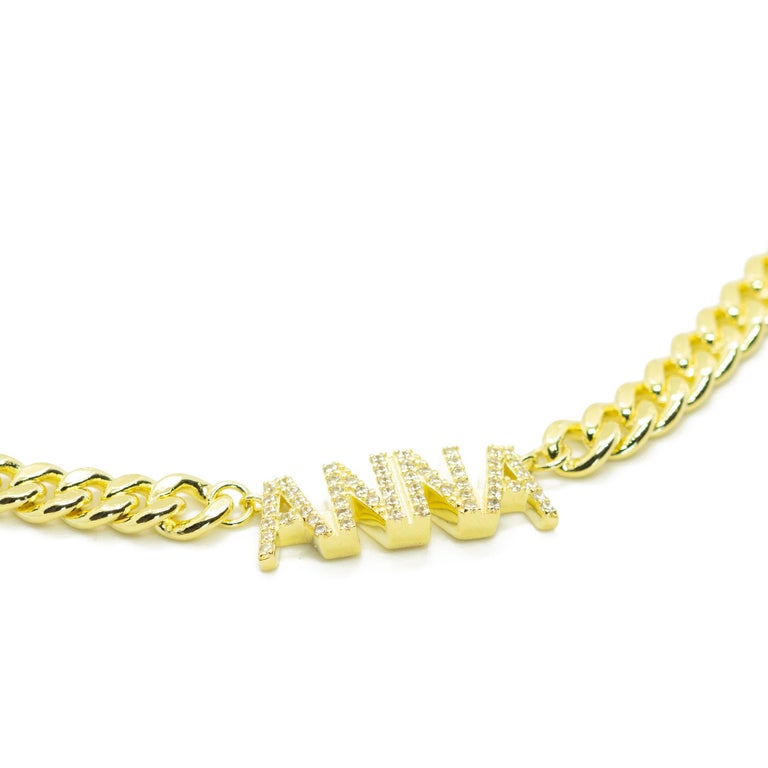 Gold Plate Zirconia Chain Name Letters Customisable Anna Intini Jewels ...