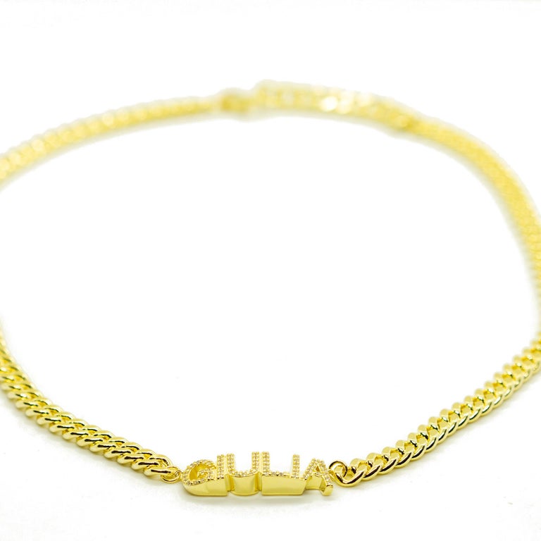 Gold Plate Zirconia Chain Name Letters Customisable Anna Intini Jewels ...