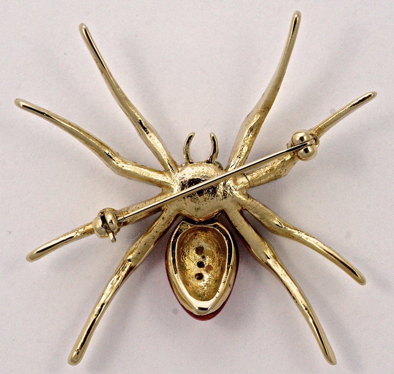 Gold Plated and Silver Plated Clear Rhinestone and Red Enamel Spider ...