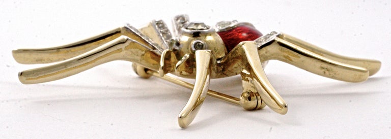 Gold Plated and Silver Plated Clear Rhinestone and Red Enamel Spider ...