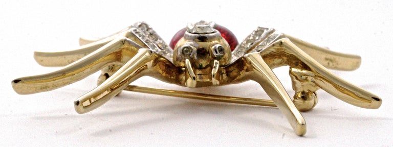 Gold Plated and Silver Plated Clear Rhinestone and Red Enamel Spider ...