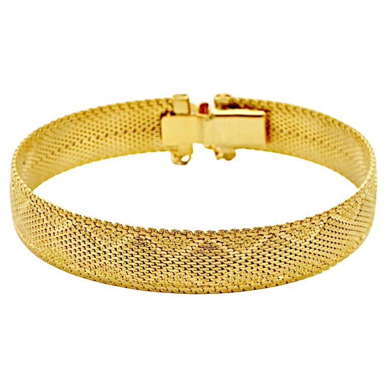 Gold Plated Egyptian Revival Diamond Design Mesh Bracelet circa 1980s ...