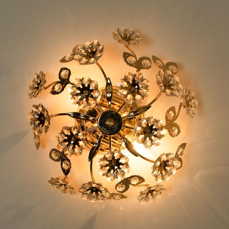 Gold-Plated Flower Wall Light/ Flushmount by Palwa For Sale at 1stDibs