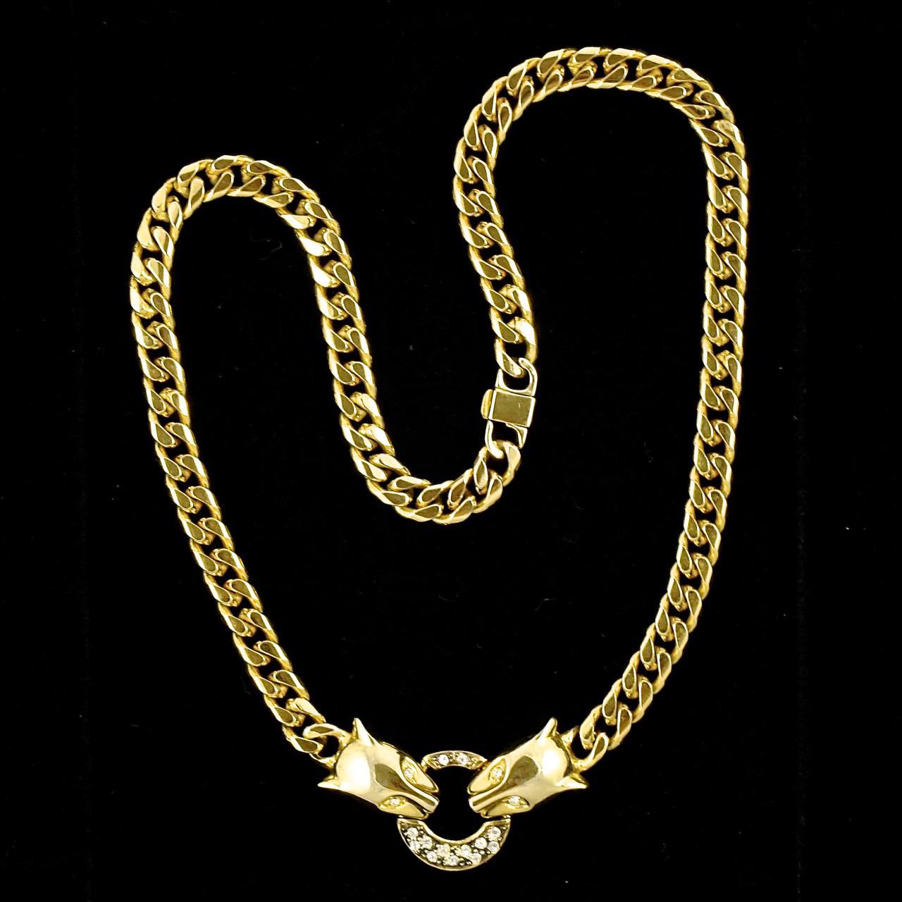 Gold Plated Panther with Rhinestone Eyes Curb Link Chain Necklace ...