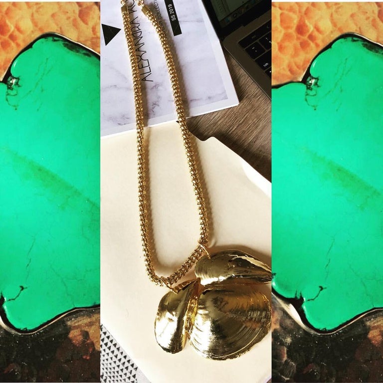 Gold Plated Sea Mermaid Shell Mussels Necklace For Sale at 1stDibs