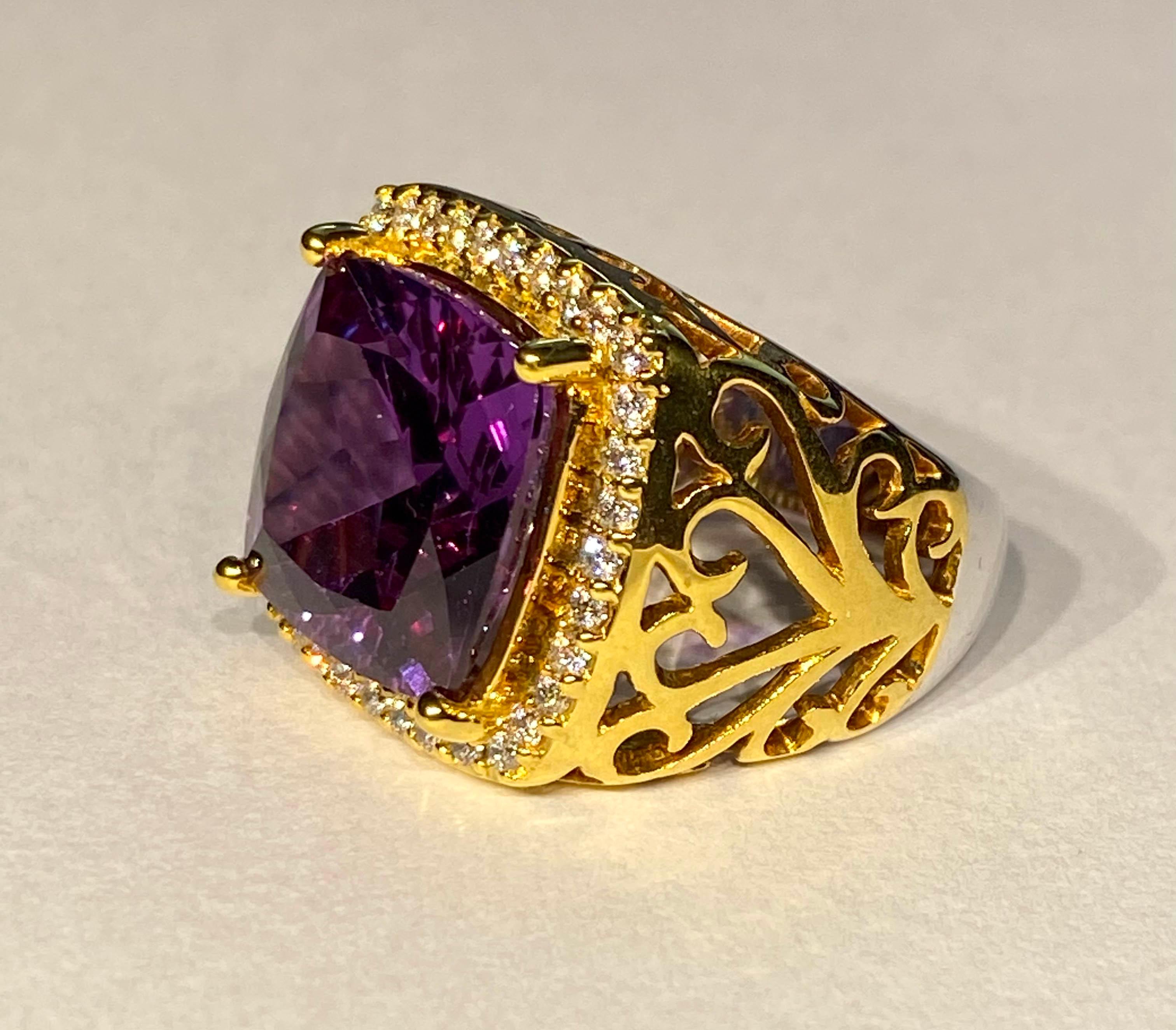 Gold Plated Silver Ring Set with Cultured Color Change and White ...