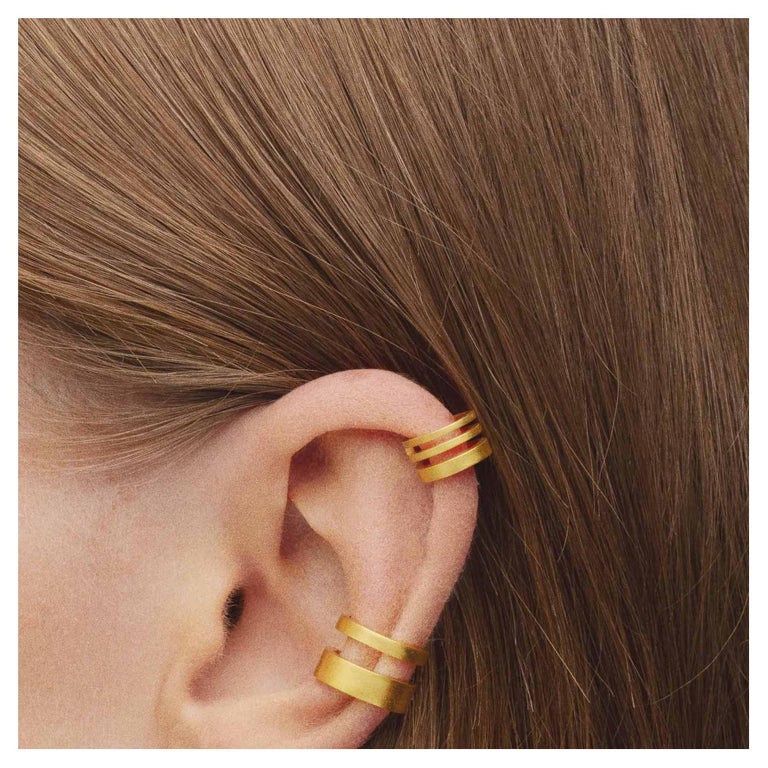 Gold-Plated Sterling Silver Triple Lines+ Open Line Ear cuff Earring ...
