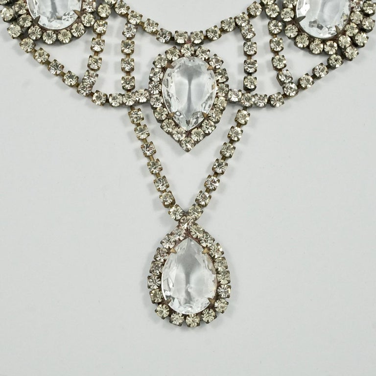 Gold Plated Tear Drop Rhinestone Statement Necklace and Earrings Set ...